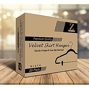 Zoyer Velvet Skirt Hangers (20 Pack, Black)- Non Slip Velvet Pants Hangers with Metal Clips, 360° Swivel Hook, Durable Thin Coat Hangers- Space Saving Velvet Dresses Hangers, Shirt & Clothes Hanger.