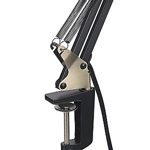 Globe Electric 62000009 32" Multi-Joint Desk Lamp with Metal Clamp, Matte Black, Antique Brass Accents, On/Off Rotary Switch on Shade, Partially Adjustable Swing Arm, Home Décor, Office Accessory