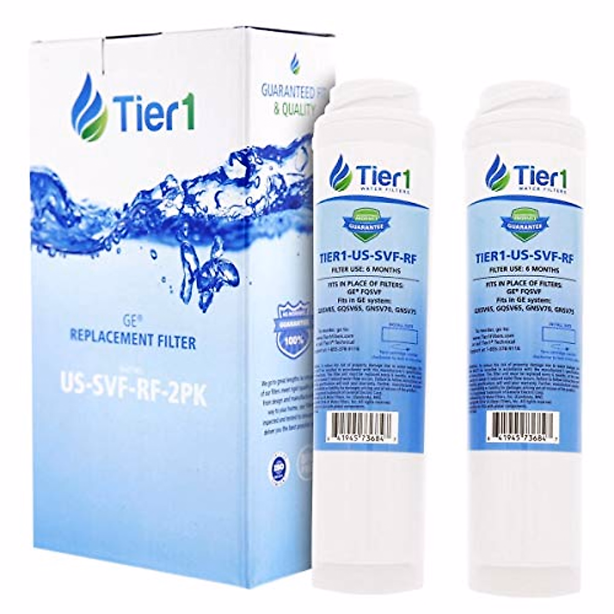 Tier1 Undersink Water Filter Replacement for GE FQSVF, GXSV65, GNSV70, GNSV75 - Carbon Block Media Reduces Chlorine and Other Water Contaminants - 2 PK