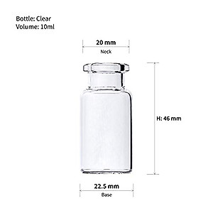 J&K Scientific 10mL Headspace Vial, Clear Glass, 20mm Crimp-top, Flat Bottom (Pack of 100)
