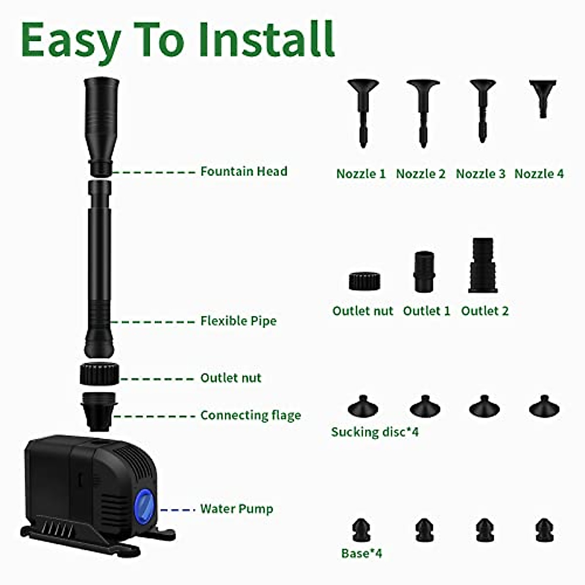 Fountain Pond Submersible Water Pump: 25W 400GPH Adjustable Quiet Outdoor Pump with 3 Nozzles 32ft Power Cord for Small Garden Aquarium Circulation Hydroponics Statuary