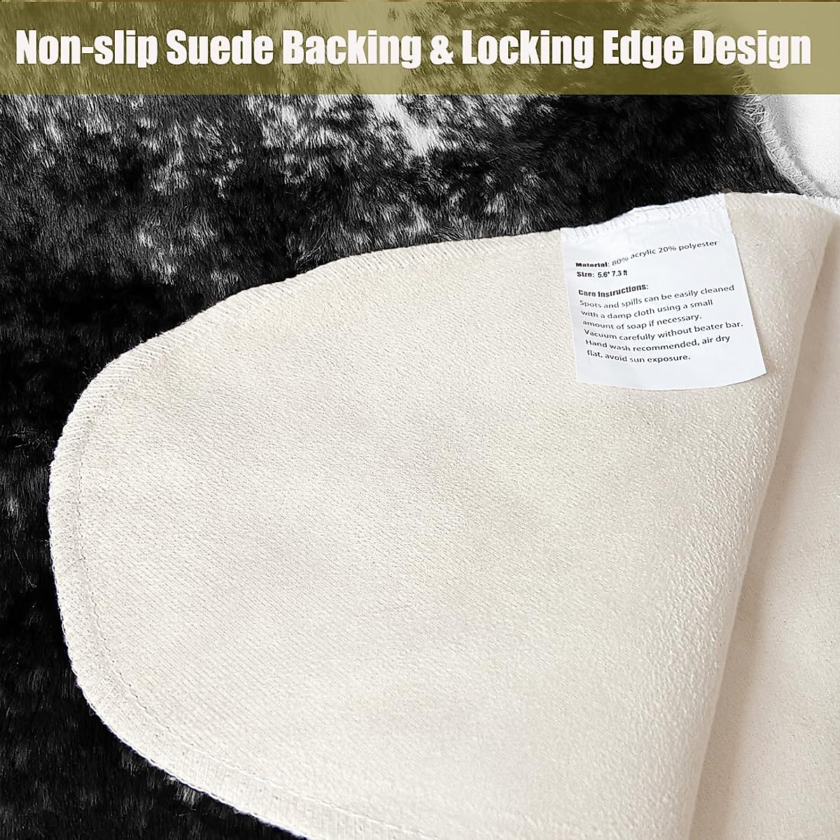 Faux Fur Cowhide Area Rugs 5.6x7.3, Large Size Jacquard Weave Animal Printed Carpets for Bedroom Living Room Rustic Western Home Decor, No Shedding and No Fading