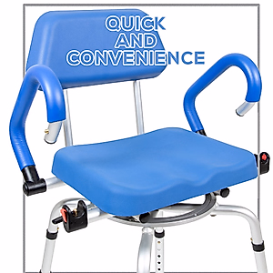 iLIVING ILG-638 Swivel Pivoting Shower Chair for Bathtub and Shower with Padded Seat, Back and Arms, and Adjustable Height , Blue