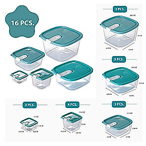 Plastic Food Storage Containers w/attached Lids. Multi sizes Containers. Microwave/Freezer & Dishwasher Safe - Steam Release Valve. BPA/Free (16, Light Blue)