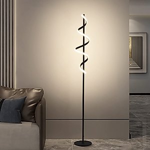 ZxWLife Floor Lamp, LED Modern Floor Lamps for Living Room, 2500LM-40W-3Color Bright Remote Dimmable Standing Lamp, Slim 63" Spiral Black Floor Lamp for Living Room Bedroom Office, Children's Room
