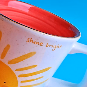 TREEWOO Coffee Mug Latte Milk Tea Ceramic Cup with Sun Rainbow Cute Bright Watercolor Pattern 350ML Weather Mugs Christmas Birthday Anniversary Thanksgiving Gift