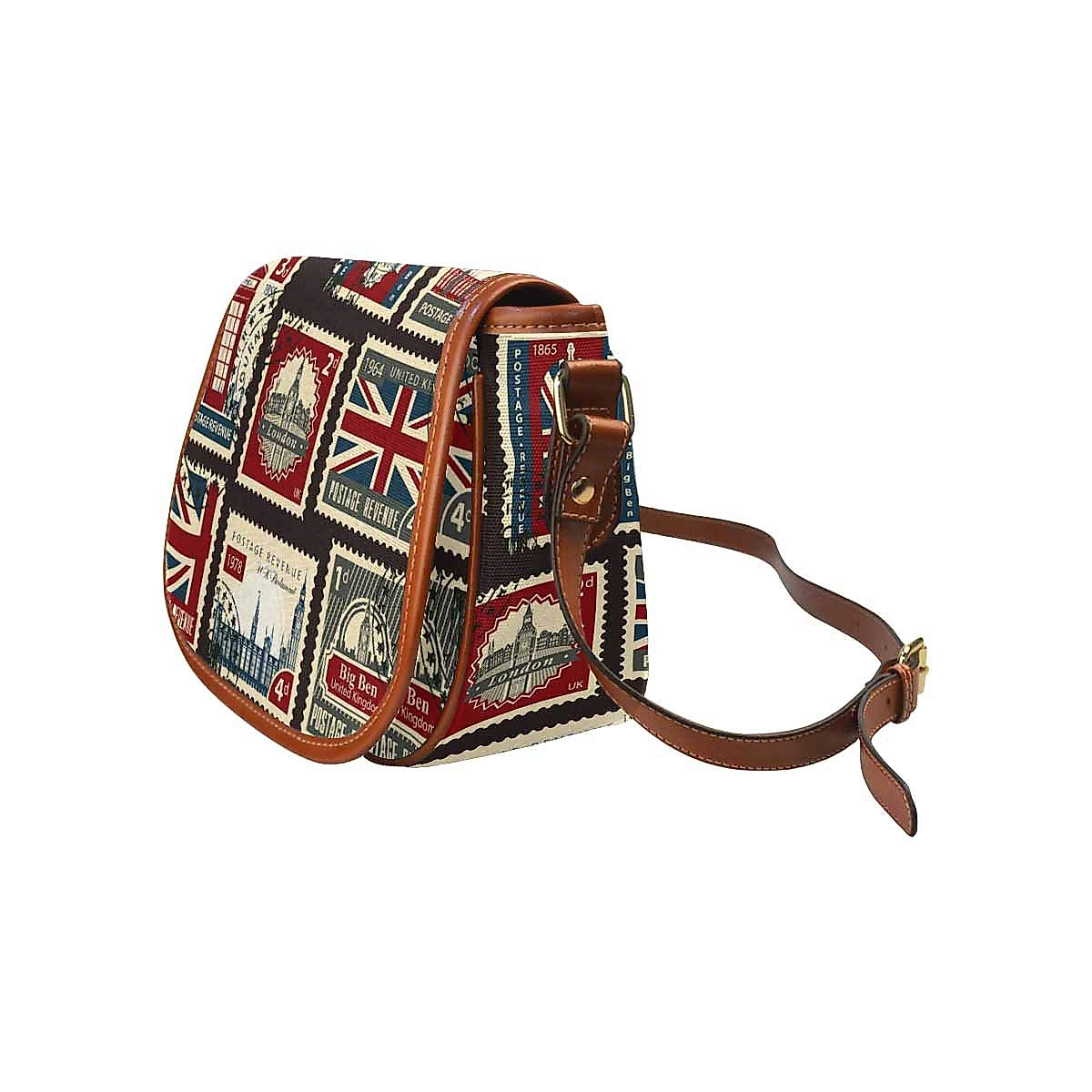 InterestPrint Stamps With the Union Jack, Parliament, Big Ben and London Boho Crossbody Saddle Shoulder Bag Sling Shoulder Bag