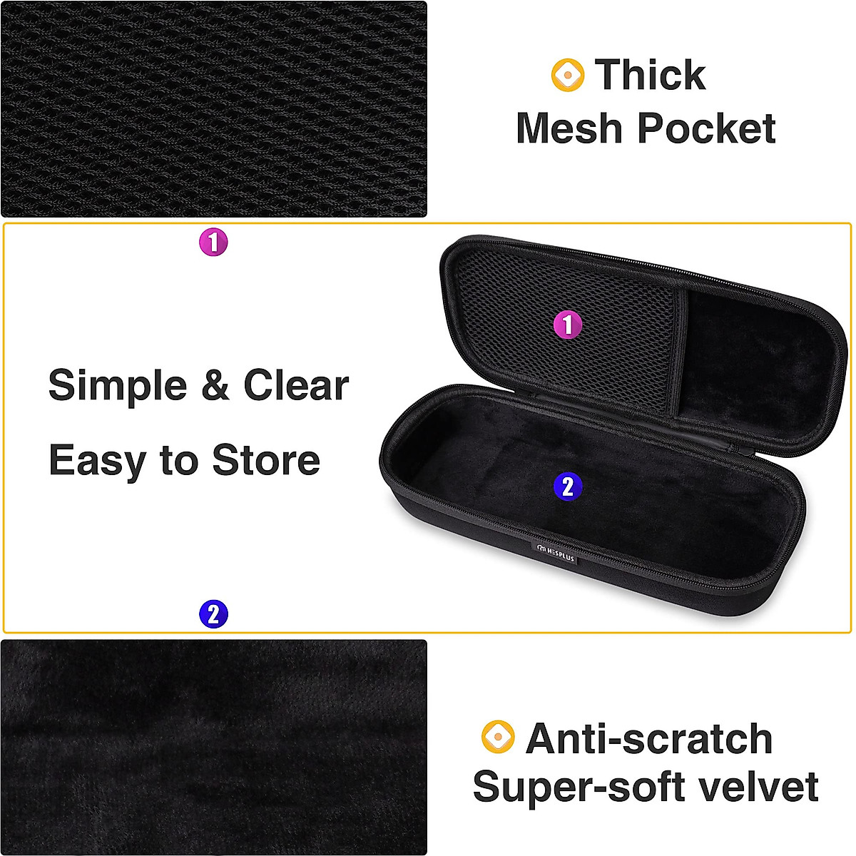 HESPLUS Storage Travel Case for 3M Littmann Classic III Stethoscope, Lightweight II S.E, Cardiology IV Diagnostic, MDF Acoustica Deluxe Stethoscopes - Pure Black Without Pattern