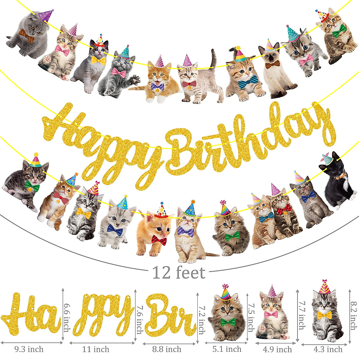Cat Birthday Banner Decorations Kitten Birthday Party Decorations Supplies Gold Glitter Cat Happy Birthday Banner Decorations for Pet Kitten Theme Birthday Party Bunting Decorations Supplies