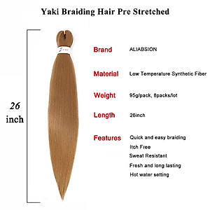 27 Braiding Hair Pre Stretched 26 inch 8 packs Honey Blonde Braiding Hair for Braids Professional Soft Yaki Synthetic Braids Hair Extension Hot Water Setting