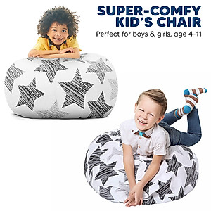 5 STARS UNITED Stuffed Animal Storage Bean Bag – Toy Storage Organizer and Bean Bag Chair for Kids Holds up to 90+ Plush Toys – Cotton Canvas Bags Cover for Boys and Girls Ages 4-11, Hatch Stars