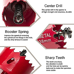 M42 HSS Hole Saw Set, Ankoow 9Pcs 16-38mm Heavy Duty Hole Saw Tooth Cutting Opener Drill Bit for Wood Aluminum Iron Sheet Pipe Plastic