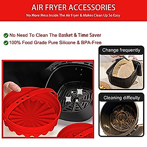 2 Pack Air Fryer Silicone Liners Pot, Reusable Replacement of Flammable Parchment Paper, 8 Inch Non Stick Silicone Bowl for 3 to 5 QT, Foldable Baking Basket for Cooker Accessories,(Round, Blue & Red)
