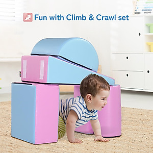 JOYMOR Soft Foam Climbing Blocks 5-Pieces Set, Climb and Crawl Foam Blocks, Beginner Toddler Climber Set with Slide & Ramp, Indoor Active Play Structures for Baby and Toddlers Age 1-3