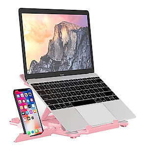 Viwind Laptop Stand for Desk,Ergonomic Adjustable Computer Stand Riser,Portable Notebook Holder Mount Tablet Elevator with Heat-Vent&Phone Stand for MacBook,Dell,Thinkpad,More 10-15.6" Laptop-Pink