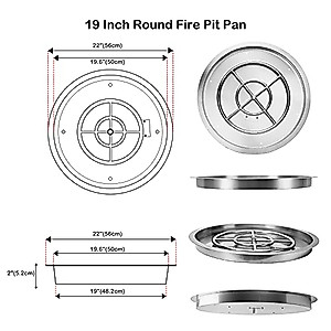 Stanbroil 19 inch Round Drop-in Fire Pit Pan with Spark Ignition Kit Natural Gas Version, Rated for up to 92,000 BTU’s