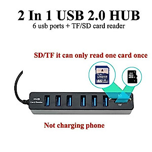Lysee Data Cables - YuXi USB Hub 2.0 Multi USB 2.0 Hub USB Splitter High Speed 6 Ports Hab TF SD Card Reader All in One for PC Computer Accessories - (Color: Black)