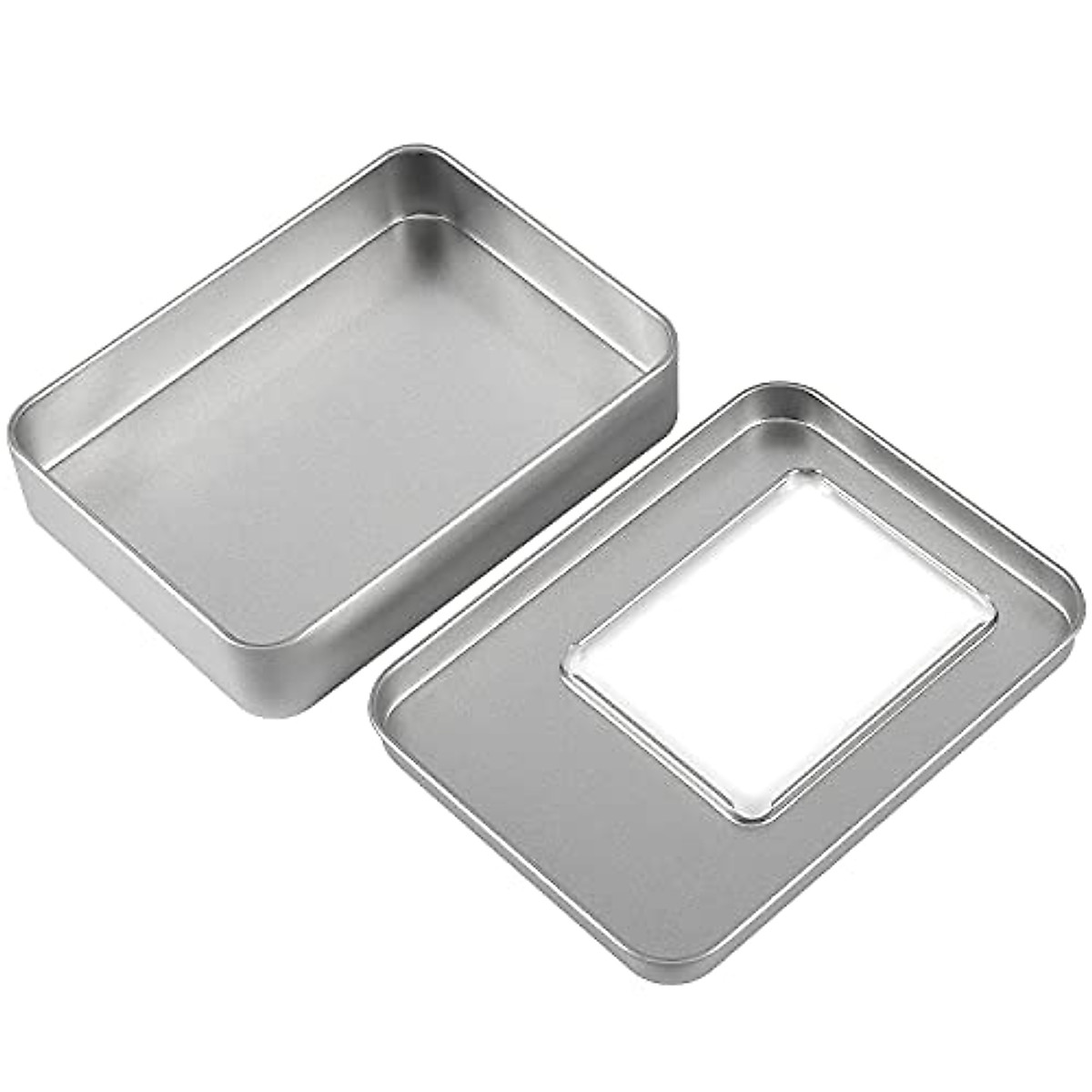 FUNSUEI Rectangular Metal Tins Cans, 24 Pack 4.5 x 3.5 x 0.8 Inches Empty Metal Tin Containers Cans with Clear Window Lids, Metal Tins Jars for Candles, Candies, Gifts, Balms, Small Crafts