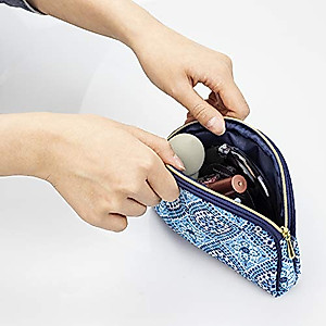 Once Upon a Rose 3 Pc Cosmetic Bag Set, Purse Size Makeup Bag for Women, Toiletry Travel Bag, Makeup Organizer, Cosmetic Bag for Girls Zippered Pouch Set, Large, Medium, Small (Navy & Blue)