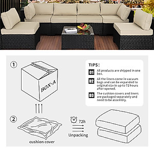 Valita Outdoor Furniture Replacement Cushions, Fits 6-seat Sectional Rattan Conversation Set, 14-Piece Patio Water-Resistant Replacement Sofa Cushions, Liner&Cover (Khaki)