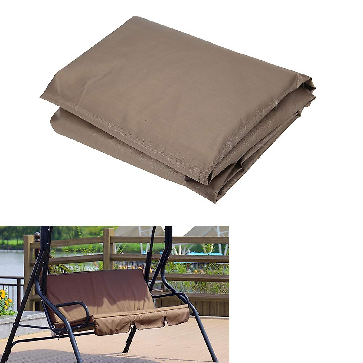 Outdoor Swing Cushion Cover, 3 Seater Replacement Swing Seat Pads Cushion for Patio Garden Yard Swing Chair(Coffee)