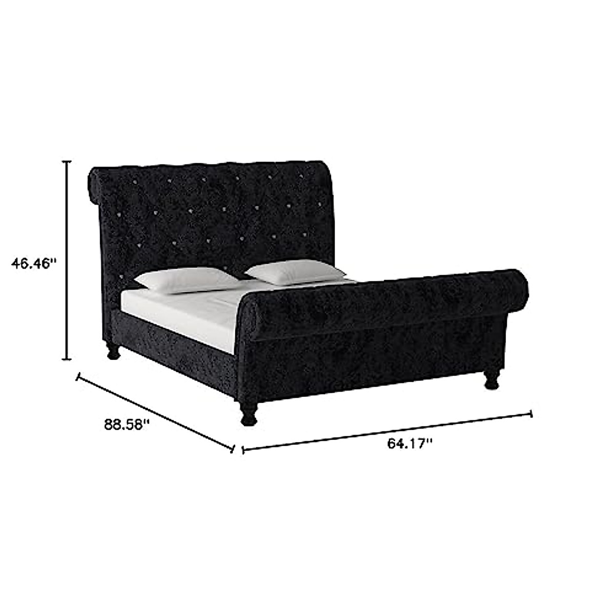 Baxton Studio Wholesale Interiors Castello Velvet Upholstered Faux Crystal-Buttoned Sleigh Platform Bed, Queen, Black