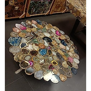 54 x 54 Inches Agate Stone Resin Art Reception Table for Hotel Decor Round Shape Marble Dining Table Top
