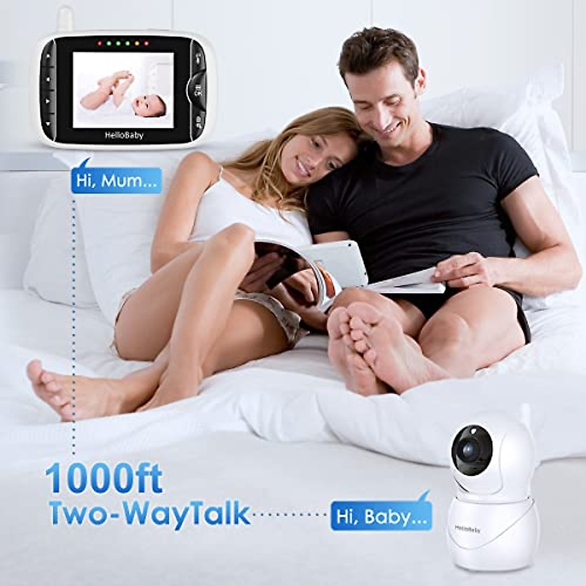 HelloBaby Monitor with Camera and Audio, IPS Screen LCD Display Video Baby Monitor No WiFi Infrared Night Vision, Temprature, Lullaby, Two Way Audio and VOX Mode (HB66)