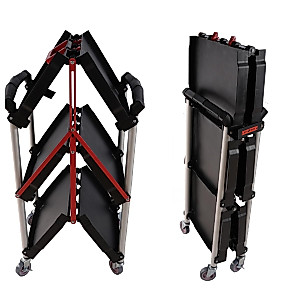 3 Tier Folding Rolling Utility Cart with Wheels, Multi-Functional Plastic Restaurant Cart, Portable Collapsible Utility Service Cart for Home, Warehouse
