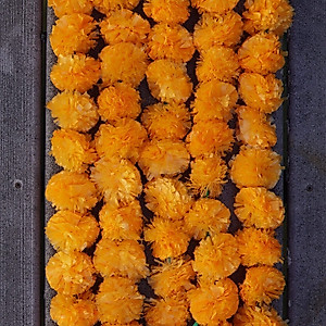 SATVIK 6 PC (5feet/60 inch) Artificial Marigold Flowers Garland for Puja Indian/American Indoor/Outdoor Party Decoration for Diwali, Christmas, Wedding, Halloween, Mantle, Spring Bush Faux Orange