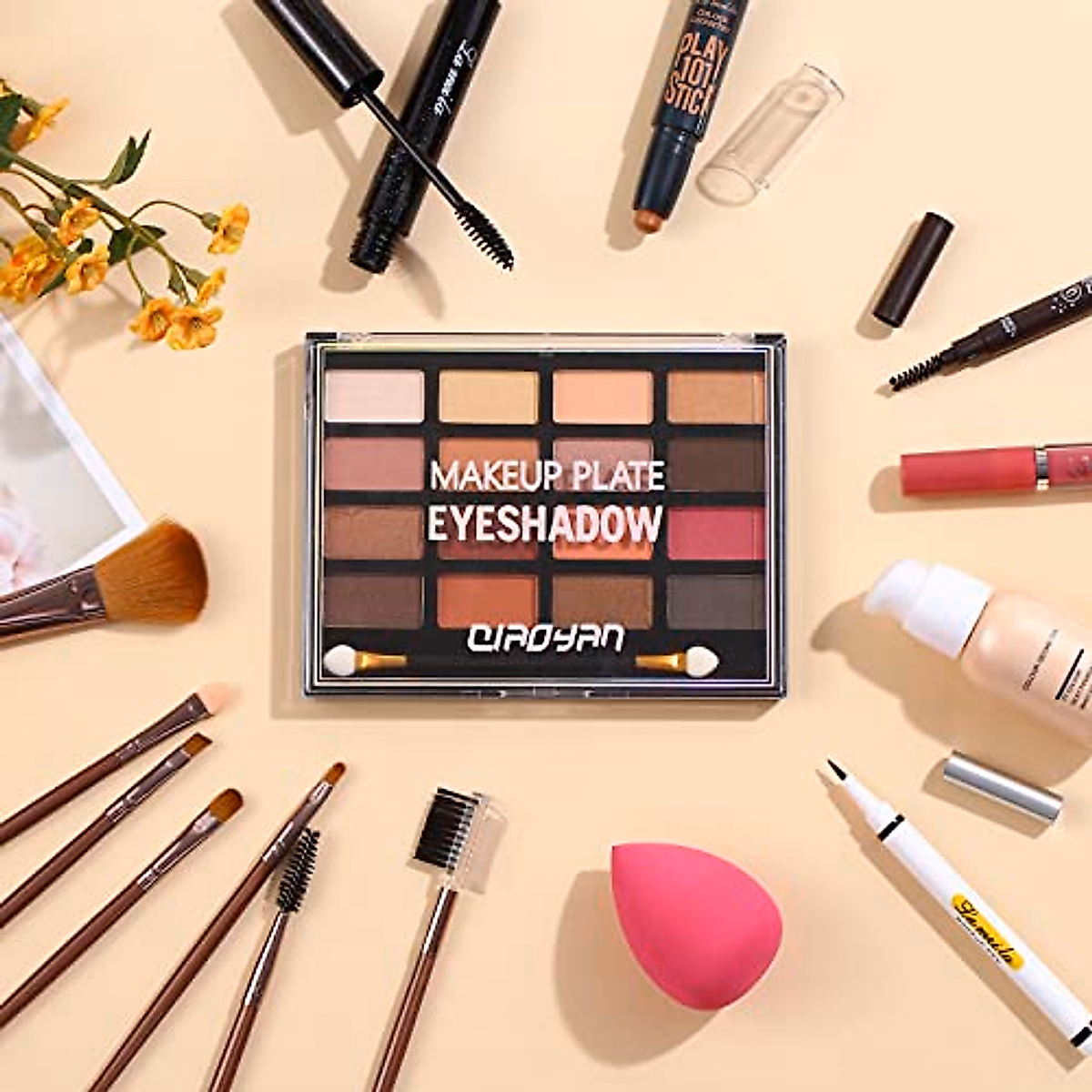 All in One Makeup Kit For Women Girls Teens 16 Colors Eyeshadow Palette Liquid Foundation Eyeliner Pencils Contouring Stick Lip Gloss Eyebrow Pencils Mascara Powder Puff 7Pcs Makeup Brushes Makeup Gift Sets