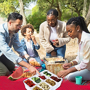 Divided Serving Tray with Lid and Handle Snackle Box Charcuterie Container for Portable Snack Platters Organizer Fruit Divider with 8 Compartments & 8 Forks Food Storage Containers for Party