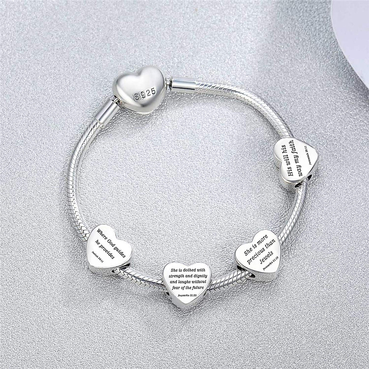 MUERDOU Heart Charm Fit Charms Bracelet Christian Bible Verse Charm Prayer Faith Religious Jewelry Gifts for Women