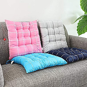 Dining Room Chair Cushions Set of 6 Chair Cushions with Soft Non-Slip Office Chair Cushions for Kitchen Chairs - Square Cotton Padded Chair Cushions 40cm x 40cm (Blue) WEI