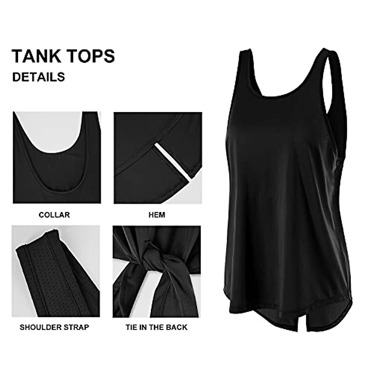 Athletic Tank Tops for Women Loose fit 3 Pack Open Back Strappy Yoga Workout Running Shirt Womens Shirts Summer