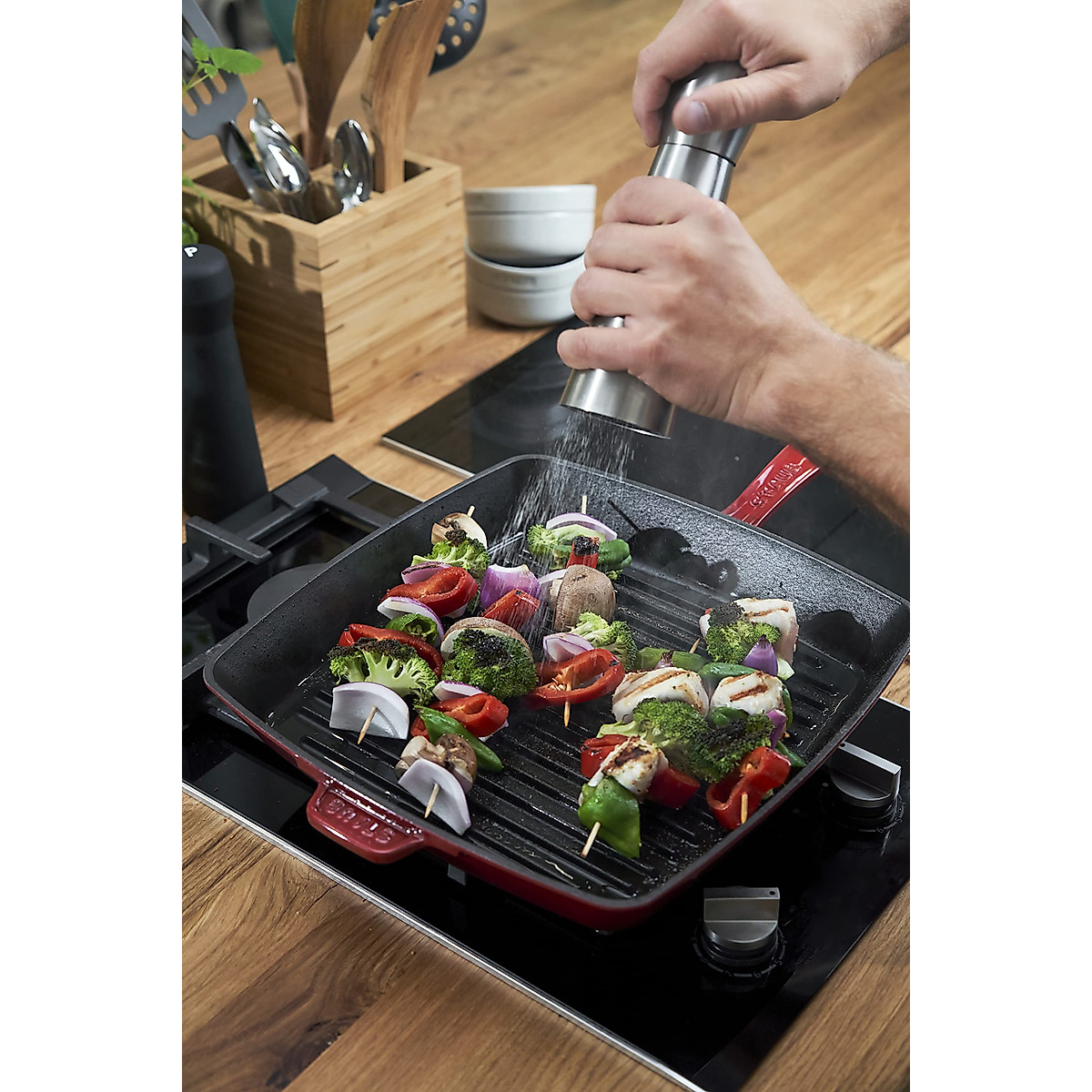 Staub Cast Iron 12-inch Square Grill Pan - Cherry, Made in France