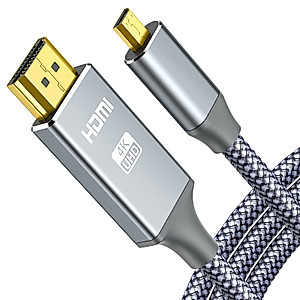 oldboytech 4K Micro HDMI to HDMI Cable Adapter 3FT, Micro HDMI Cable Nylon Braid (Male to Male) 8K/4K@60HZ/3D Grey Compatible with Hero 8/7/6/5, Raspberry Pi 4, A6000, A6300, Nikon Camera