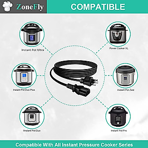 Zonefly Original Power Cord Compatible for Instant Pot Electric Pressure Cooker, Power Quick Pot, Rice Cooker, Soy Milk Maker, Microwaves and More Kitchen Appliances Replacement Cable