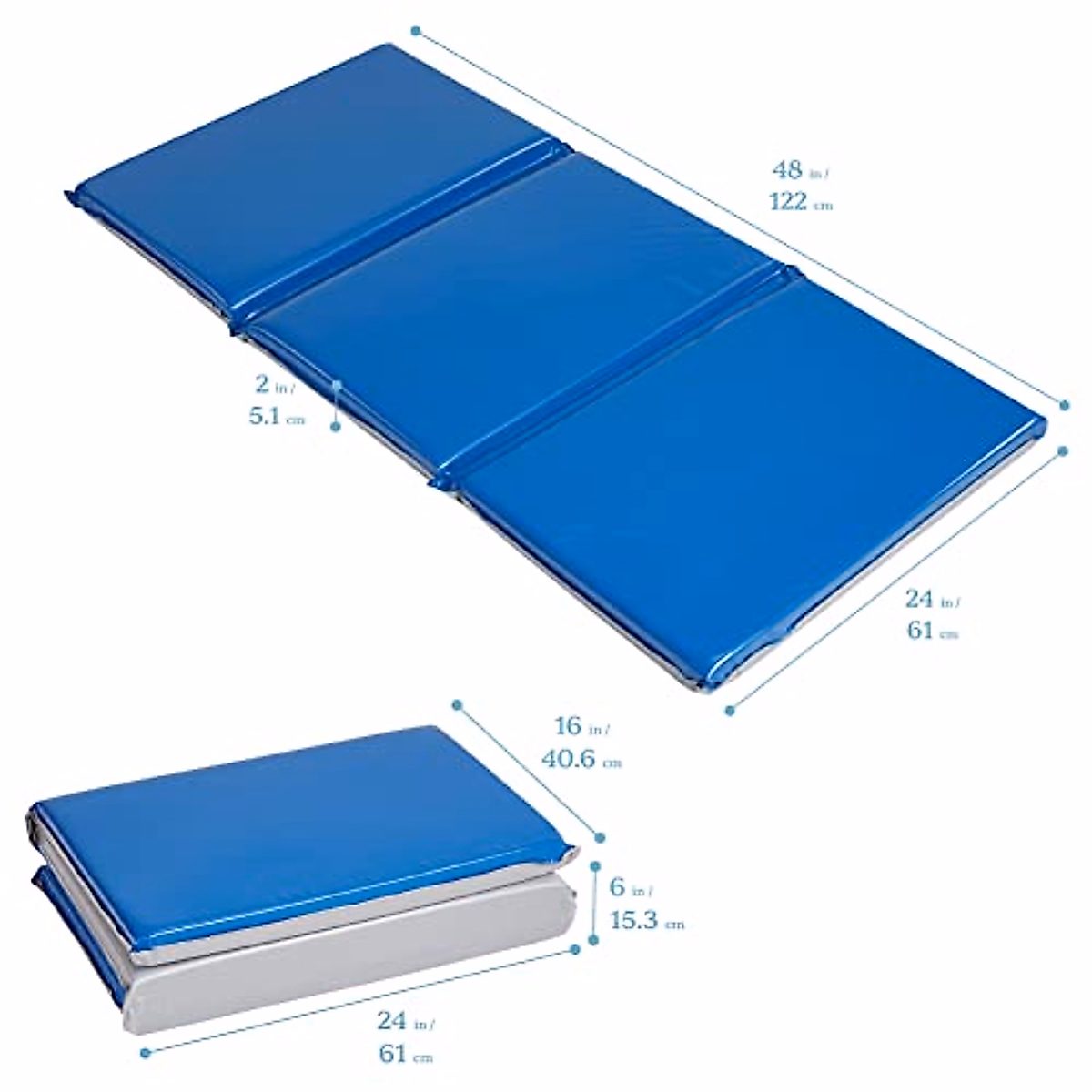 ECR4Kids Premium Folding Rest Mat, 3-Section, 1in, Sleeping Pad, Blue/Grey, 5-Pack