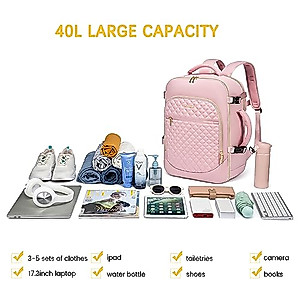 LOVEVOOK Large Travel Backpack Women,40L Flight Approved Carry On Backpack Fits for 17.3inch Laptop,Anti-Theft Large Casual Daypack with 3 Packing Cubes, Pink