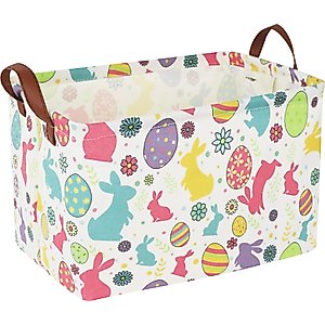 CLOCOR Easter Basket Empty,Waterproof Kids Eggs Basket with Colorful Eggs-pattern,Rectangular Easter Gift Basket with Handles for Boys and Girls,Toys Storage Bin,Baby Room Decor(Easter Eggs Basket)