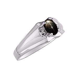 Rylos Classic Oval Black Star-Sapphire & Diamond Ring * Size 9