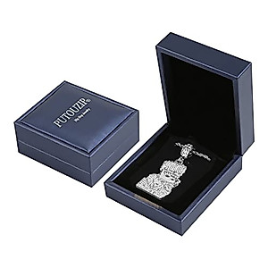 putouzip Bart Chain Necklace 18K Gold Plated Fully Iced Out Zircon Stainless Steel Pendant For Men Gift(Silver)