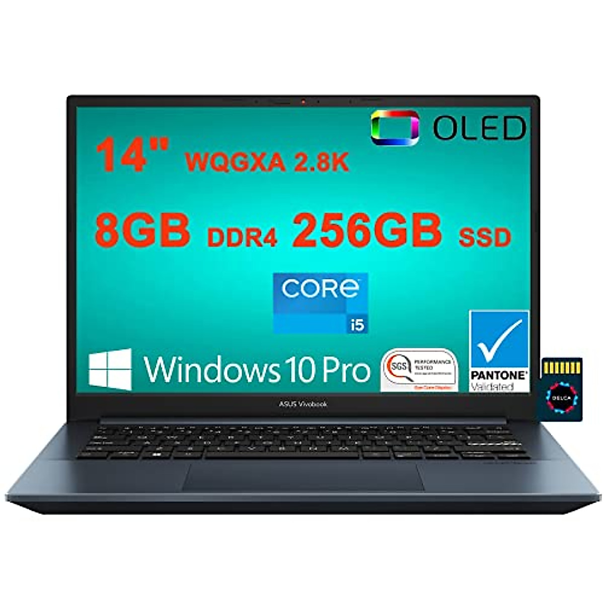 ASUS VivoBook Pro 14 OLED Business Laptop | 14" 2.8K OLED (400nits 100% DCI-P3) | Intel 4-Core i5-11300H | 8GB DDR4 256GB SSD | Backlit USB-C Thunderbolt Harman/kardon Win10Pro + 32GB MicroSD Card
