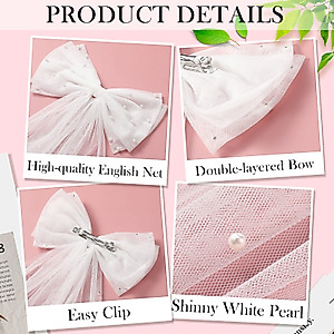 Juinte Bridal Hair Bow Veil Bachelorette Party Pearl Hair Clip Wedding Veil Bride Accessories Bridesmaid Favors Large Bow with Barrette Bachelorette Party Decorations (White, Pearl)