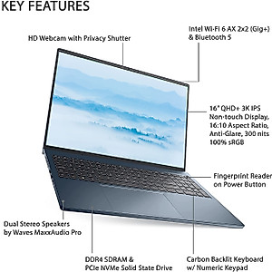 DELL 2022 Inspiron 16 Plus 7610 Laptop, 16" QHD+ 3K IPS 16:10 Display, Intel Core i7-11800H, 16GB RAM, 2TB SSD, Backlit Keyboard, Fingerprint Reader, Webcam, Thunderbolt 4, WiFi 6, Windows 11 Home