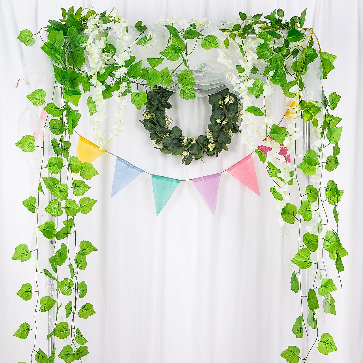 BigOtters Vines for Room Decor, 12 Pack Fake Ivy Leaves Artificial Ivy Garland Hanging Plant Vine for Bedroom Wall Wedding Decor, 90.5Ft