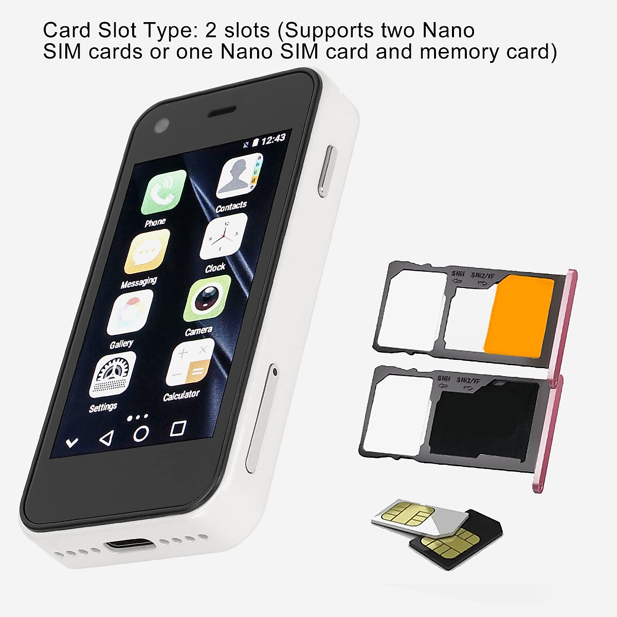 Unlocked Smartphone,Mini Smartphone,Portable Phone 2.5inch HD Touchscreen Lightweight Cell Phone,1GB RAM 8GB ROM Mini Smartphone for Students(Pearl White)