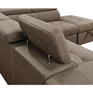 THSUPER 100" Microfiber L Shape Sleeper Sectional Sofa with Pullout Bed. 5-Seats Sectional Couch with Storage Ottoman and Cup Holder. Adjustable Headrest with Sectional Sleeper Couch. Brown