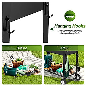 GARFANS Raised Garden Bed, Metal Raised Planter Box Outdoor with Legs, 2 Wheels and Shelf, Elevated Garden Bed Box for Vegetable Indoor Herb Flower Backyard Patio, 40" L x 16" W x 31.5" H